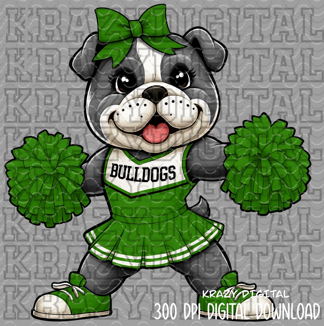 Grey Bulldog Mascot Green Cheerleader PNG, Bulldog Cheer Digital File ...