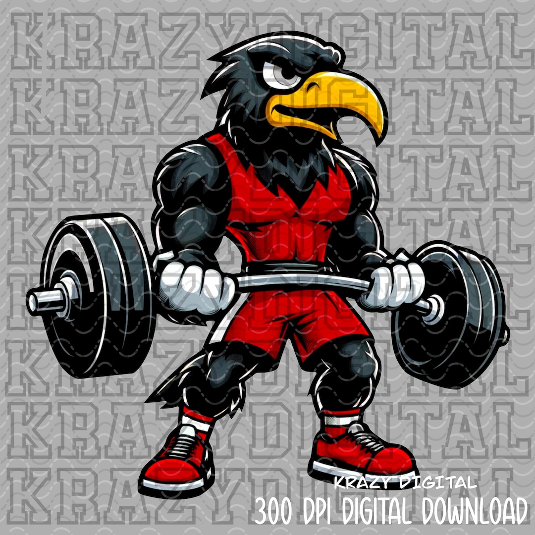 Red Raven Powerlifting Mascot PNG, Raven Mascot Strong File, Red Raven ...