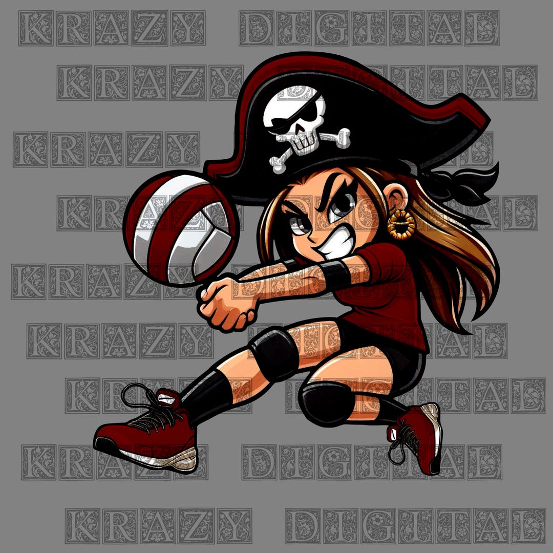 Pirate Maroon Volleyball Mascot PNG, Maroon Pirate Design, Pirate ...