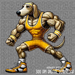 Yellow Greyhound Wrestling Mascot PNG, Cartoon Wrestler Greyhound ...