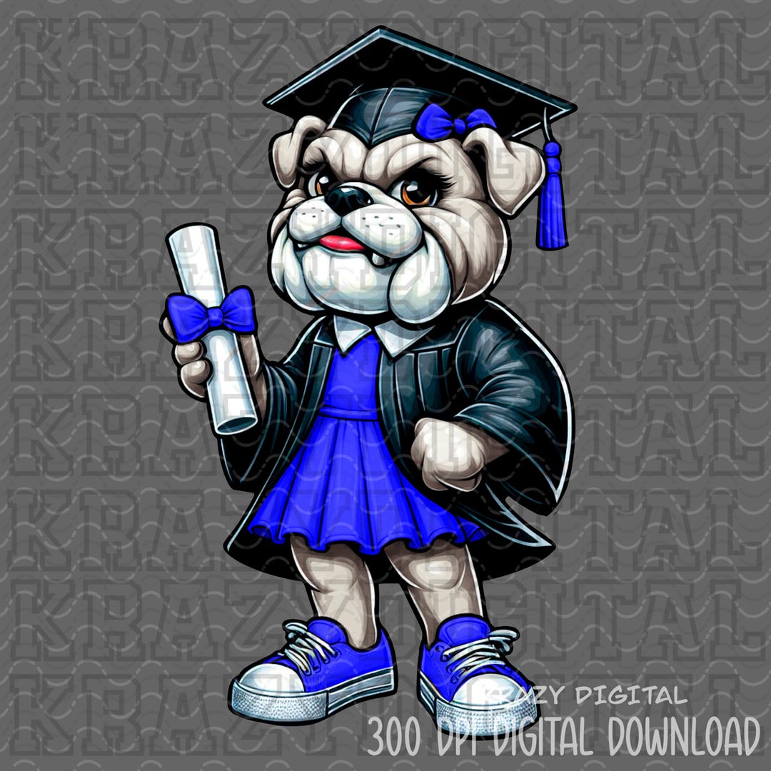 Bulldog Mascot Blue Graduation Girl PNG, Bulldog Mascot Artwork ...