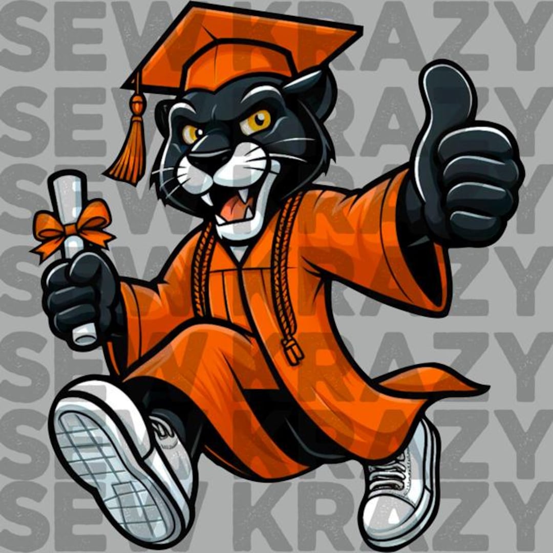 Panther Orange Mascot Graduation PNG, Panther Senior Mascot, Panther ...