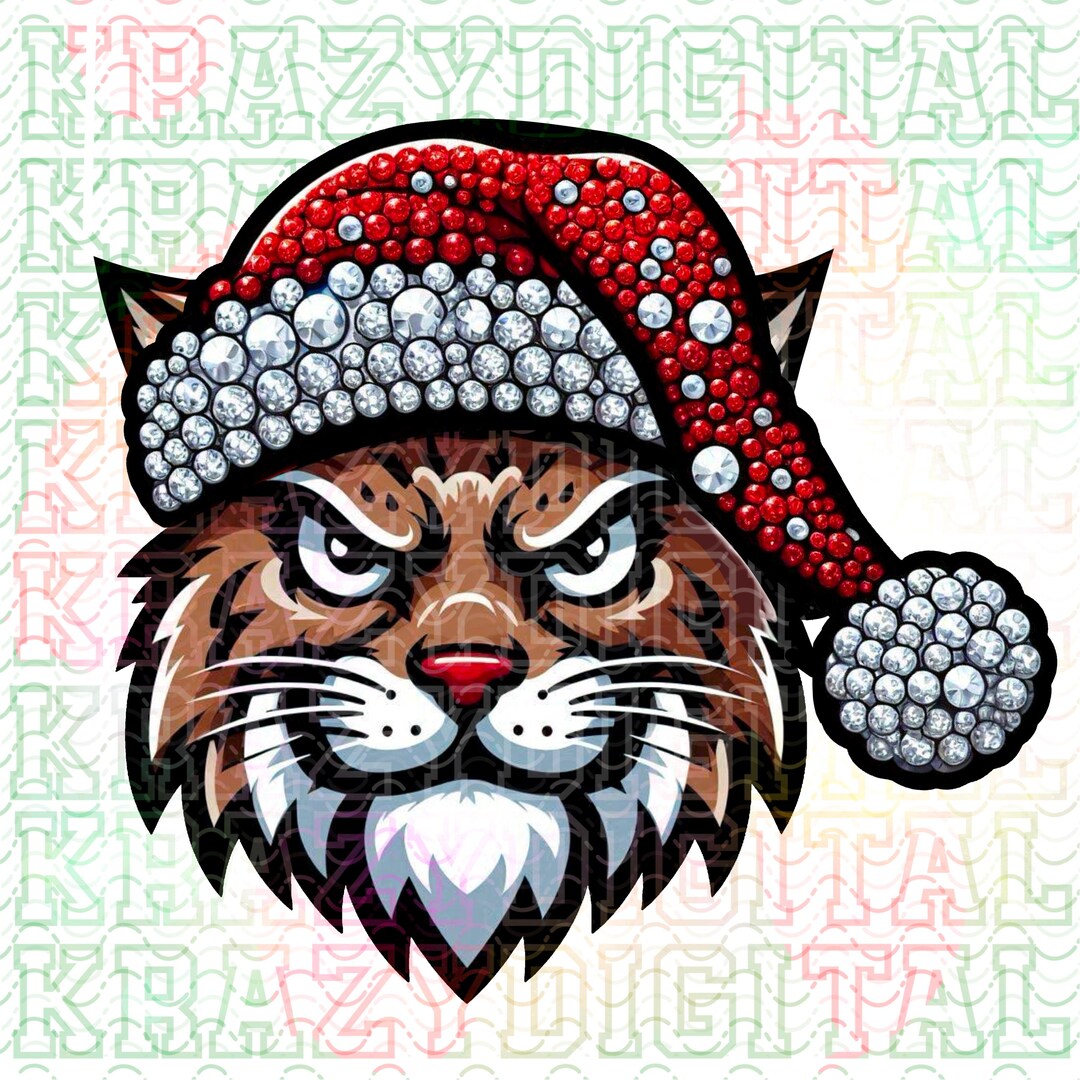 Wildcat Christmas Rhinestone Mascot PNG, Cougar Christmas Faux ...