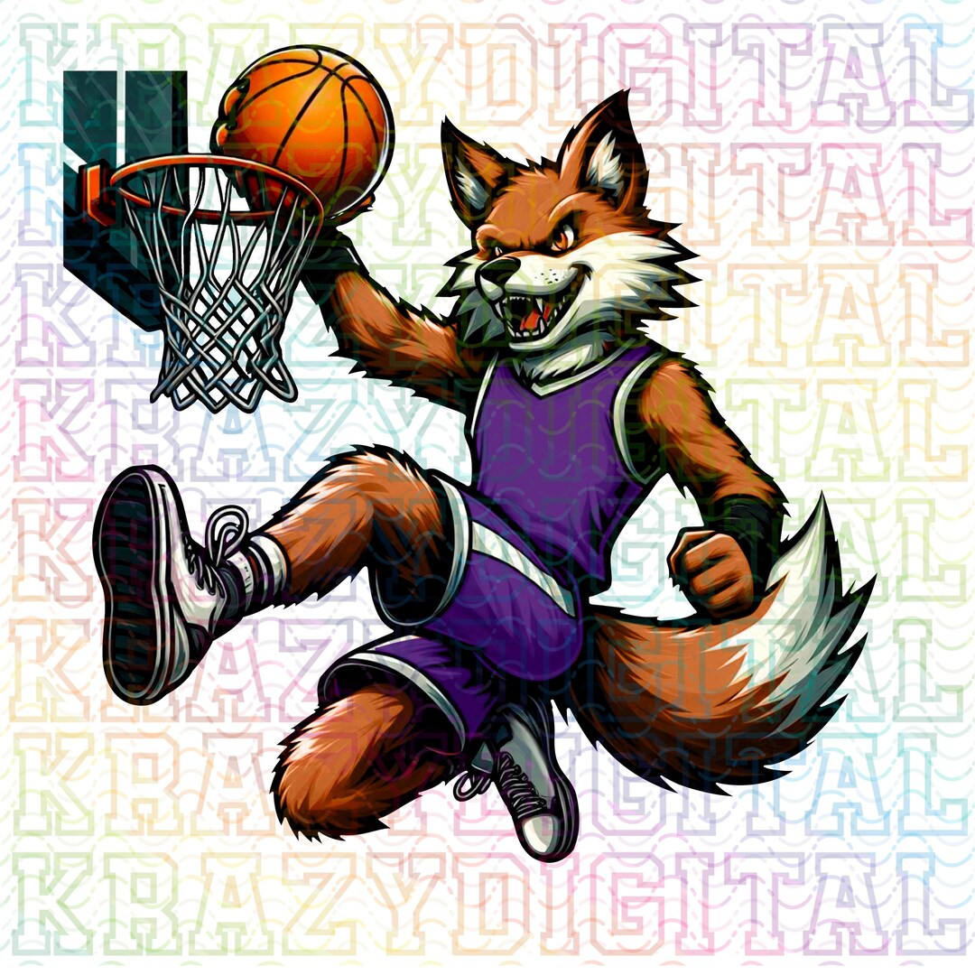 Fox Purple Basketball PNG, Fox Boy Design PNG, Purple School Mascot ...