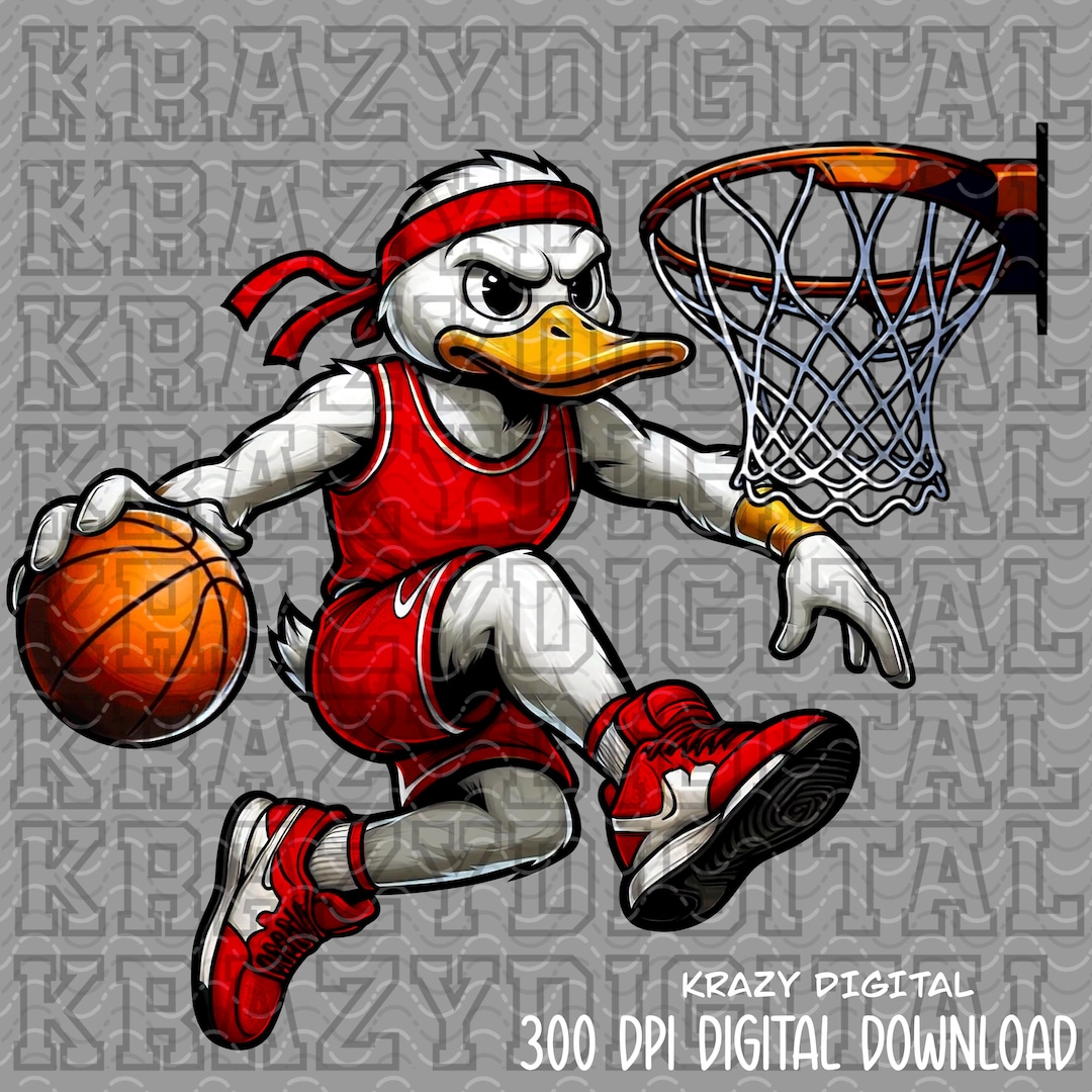 Duck Basketball Mascot PNG, Red Basketball Lady Duck Digital, Mallard ...