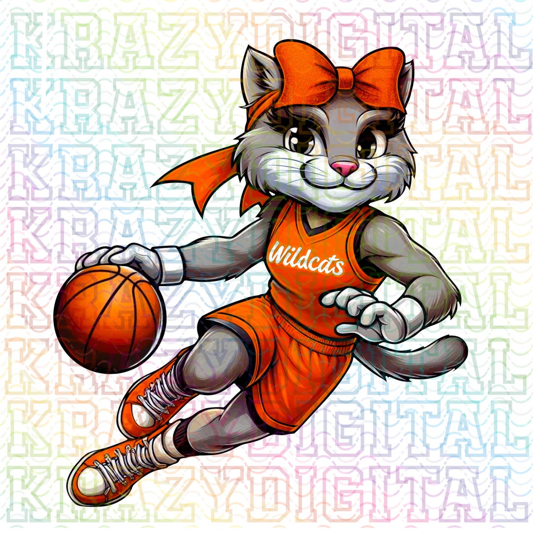 Lady Wildcat Basketball Orange PNG, School Mascot Design, Wildcat ...