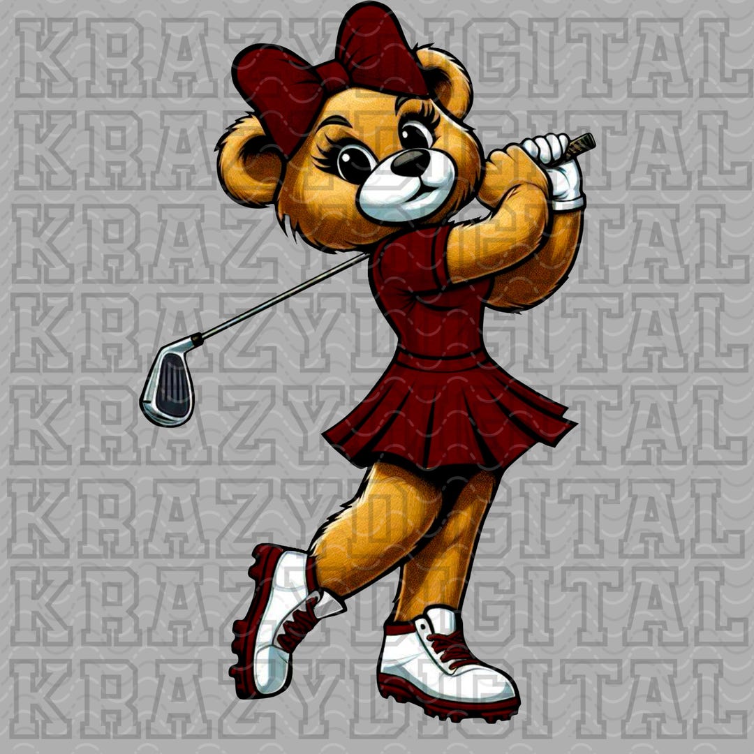 Maroon Lady Bears Mascot PNG, Bears Mascot Artwork, Yellow Girl Golf ...