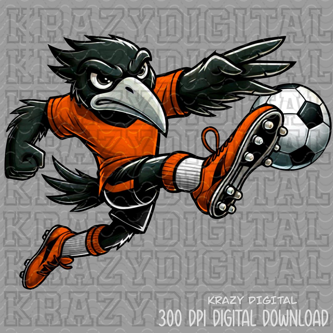 Orange Raven Soccer Mascot PNG, Raven Mascot Digital File, Orange Raven ...