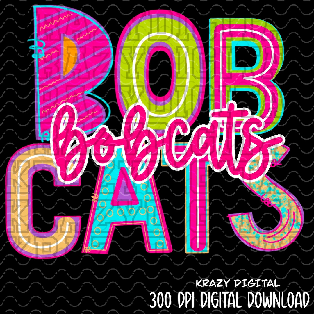 Neon Bobcat Sketch Font PNG, Bobcat Sister Spirit Digital File, Sports ...