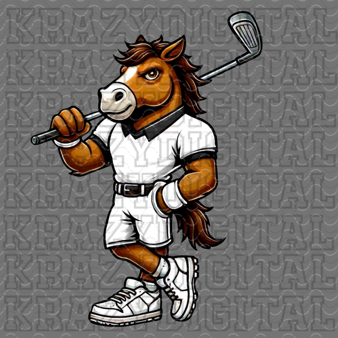 White Mustang Golf Mascot PNG, Warhorse Golf Mascot Design, Bronco Boy ...