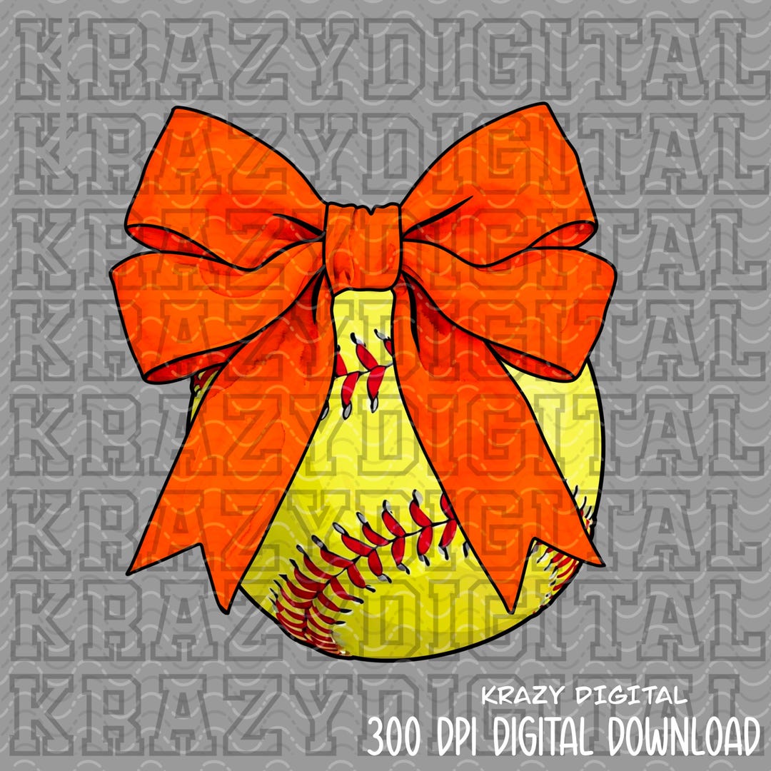 Orange Softball Bow PNG, Girly Softball Design, Bow Softball, Sister ...