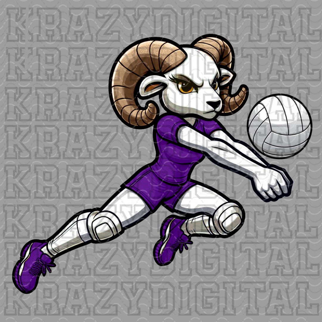 Purple Lady Rams Volleyball Mascot PNG, Rams Mascot PNG, Rams School ...