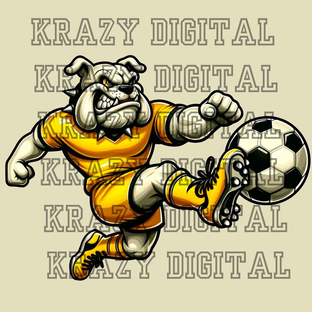 Yellow Bulldog Soccer PNG , Yellow Soccer Digital File, Yellow Kicking ...