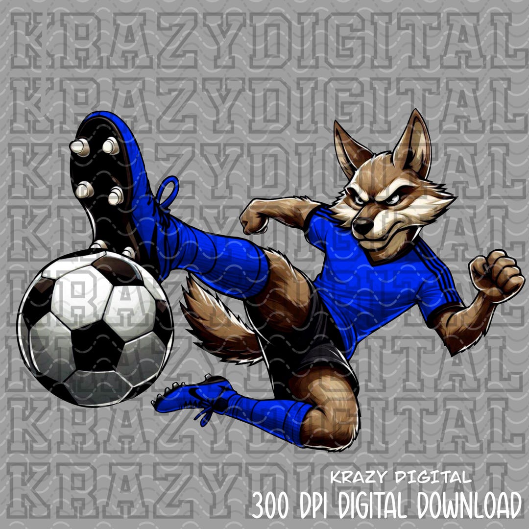 Blue Coyote Soccer Design, Coyote Mascot PNG, Blue Timber Wolf File ...