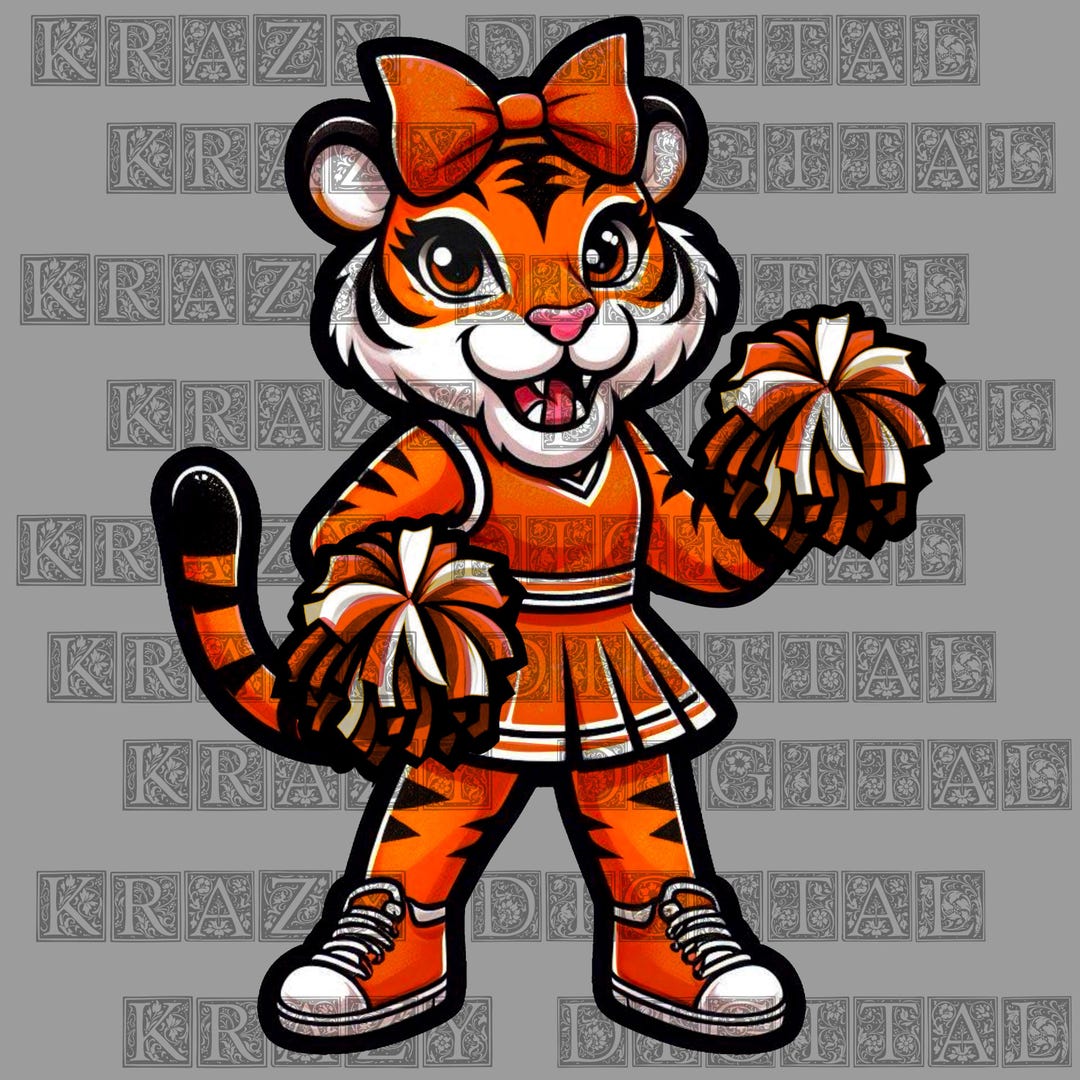 Lady Tiger Orange Cheer Mascot PNG, Tigers Orange Mascot, Tiger Orange ...