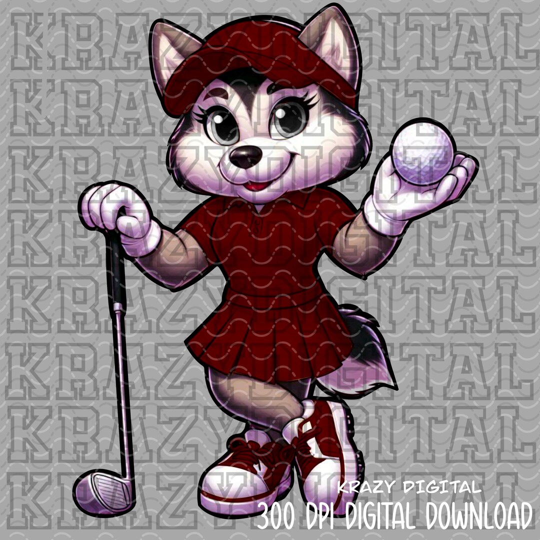 Lady Husky Golf Mascot PNG, Husky Maroon Girl Design, Lobo Mascot File ...