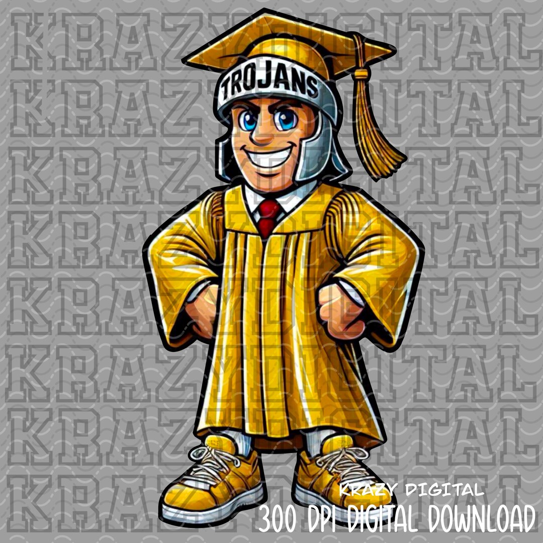 Trojan Yellow Graduation PNG, Trojan Senior PNG, Yellow Graduation Gown ...