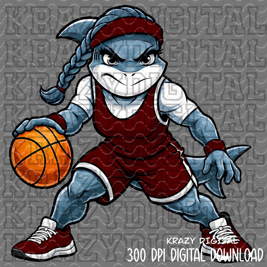 Lady Sharks Basketball PNG, Maroon Girl Shark Mascot Design, Aquarium ...