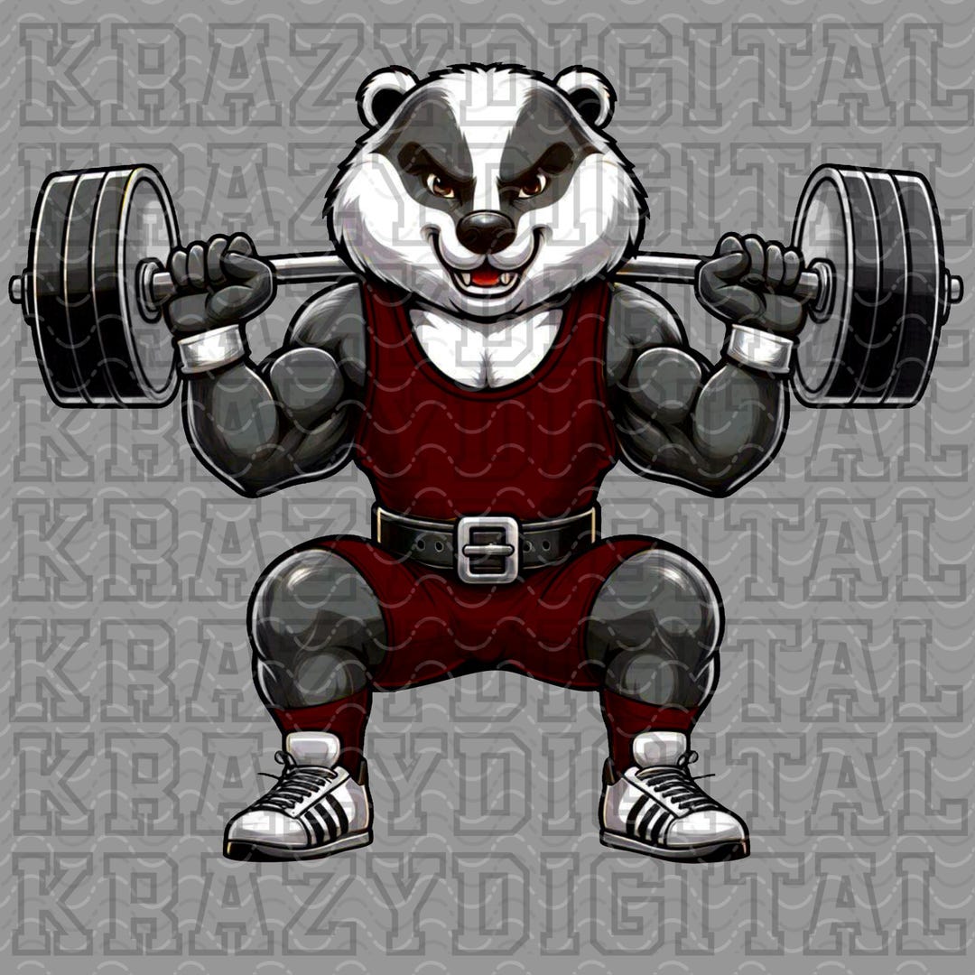 Badgers Maroon Powerlifting PNG, Badgers Boy Weight Lifting Mascot ...