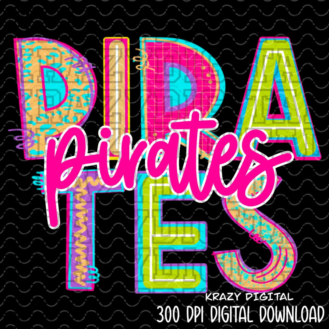 Neon Pirate Sketch Font PNG, Pirates Sister Spirit Digital File, Sports ...