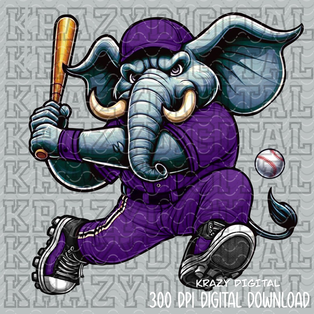 Elephant Baseball PNG, Purple Elephant School Mascot, Purple School ...