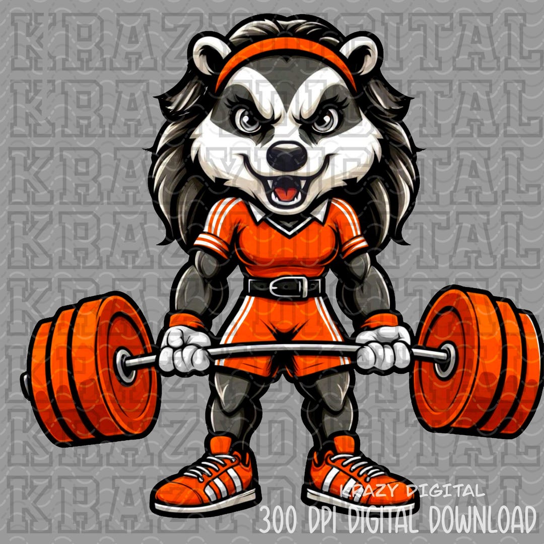 Orange Lady Badger Powerlifting PNG, Badgers Girl Weight Lifting Mascot ...