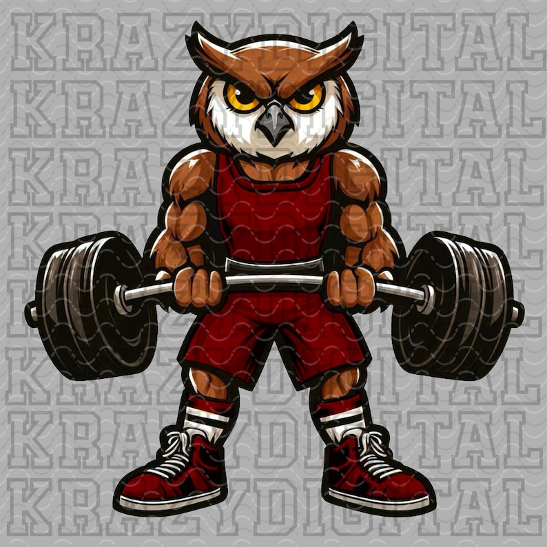 Maroon Owl Powerlifting Mascot PNG, Maroon Owl Boy Weightlifting ...