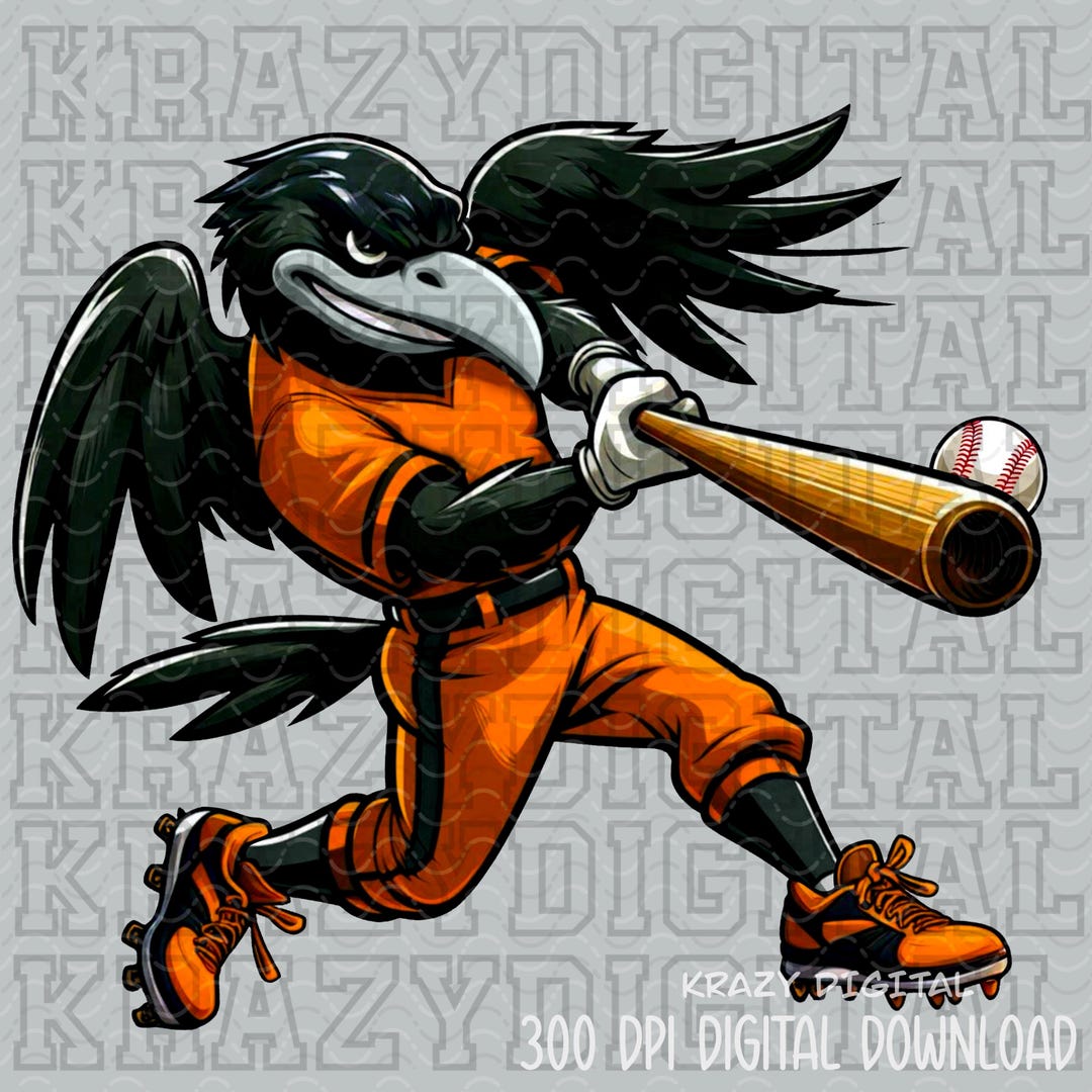 Orange Raven Baseball Mascot PNG, Orange Raven Spirit Shirt Design ...