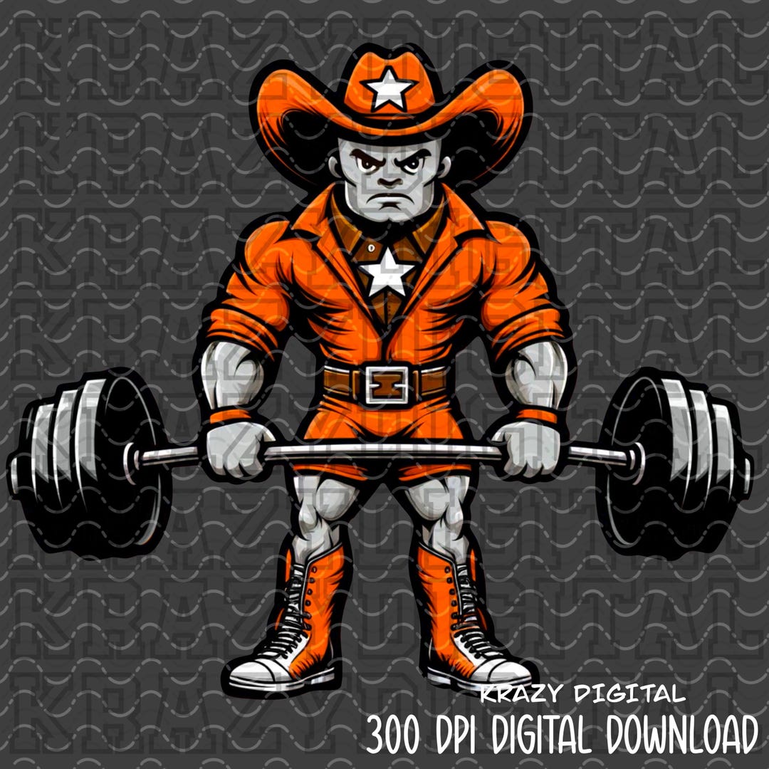 Orange Cowboy Powerlifter PNG, Weight Lifting Cowboy Digital, Cowboy ...