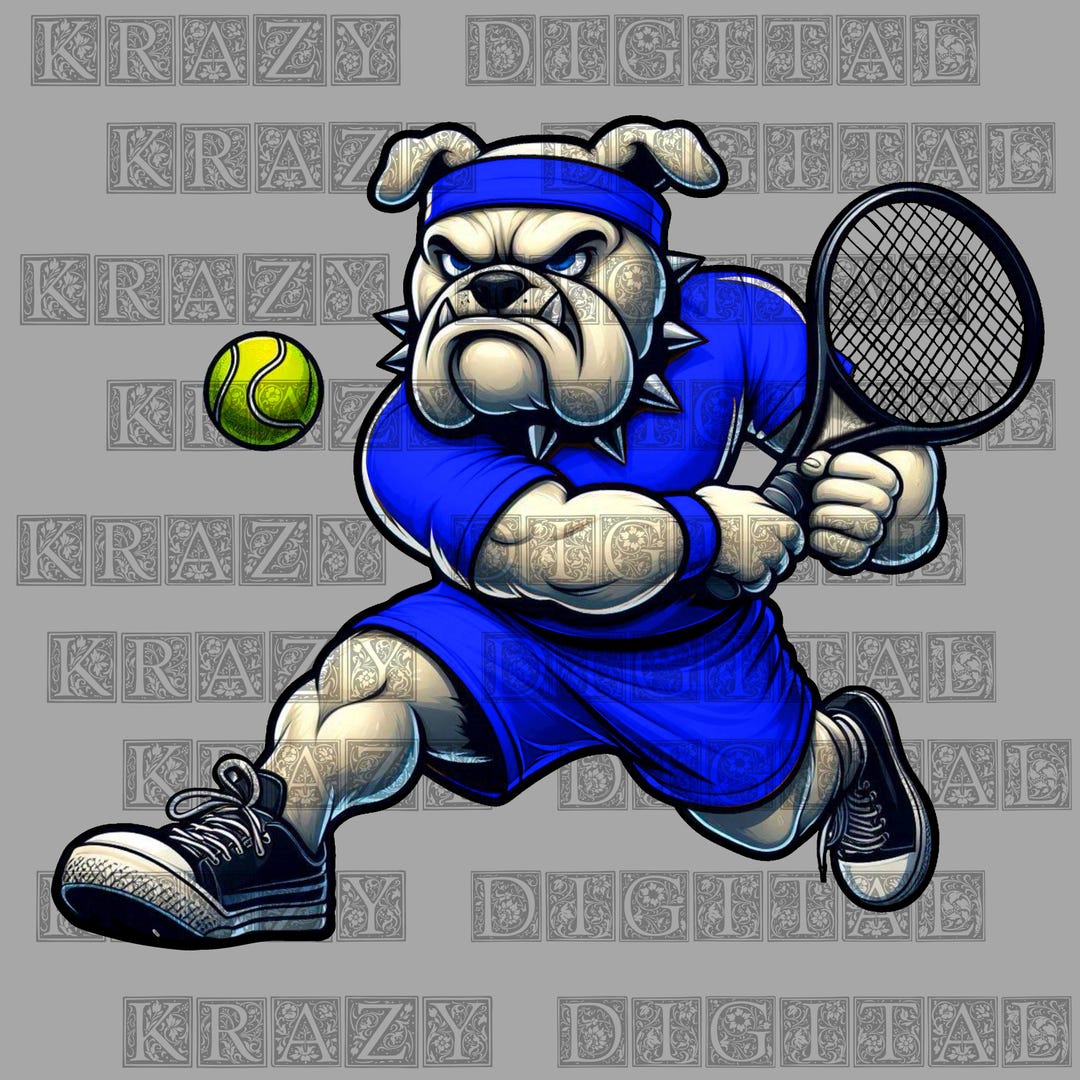 Blue Bulldog Tennis Mascot PNG , Blue Tennis Digital File, Blue Bulldog ...