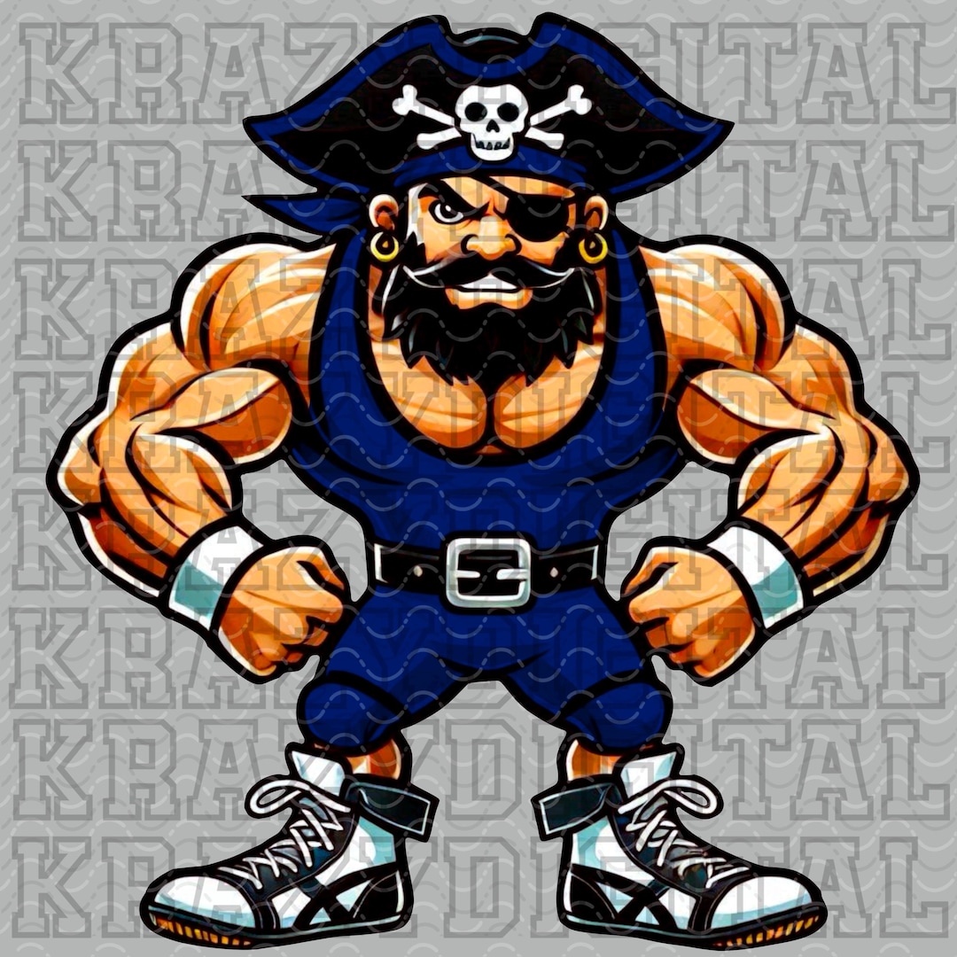 Navy Pirate Wrestling Mascot PNG, Cartoon Wrestler Pirate Mascot ...