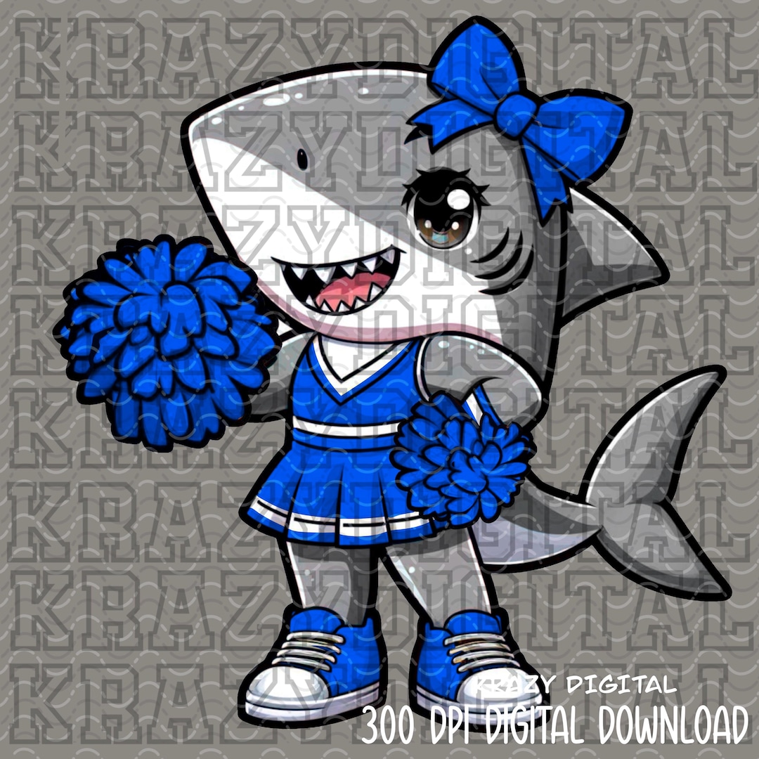 Shark Cheer Mascot PNG, Blue Shark Cheer Artwork, Shark Girly Spirit ...