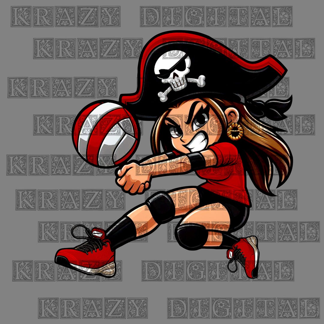 Pirate Red Volleyball Mascot PNG, Red Pirate Design, Pirate Digital ...