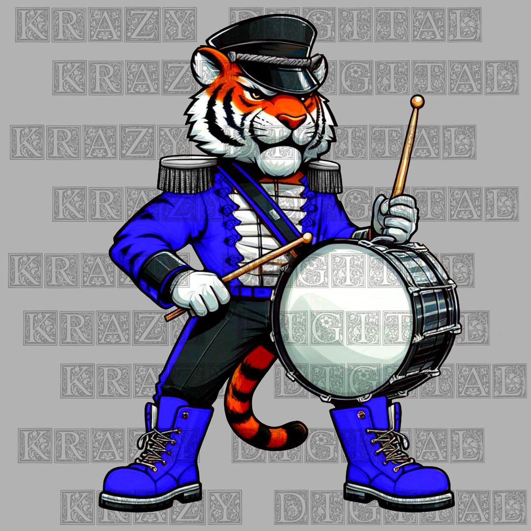 Tiger Band Blue Mascot PNG, Tiger Bass Drum Mascot Digital, Tiger Band ...