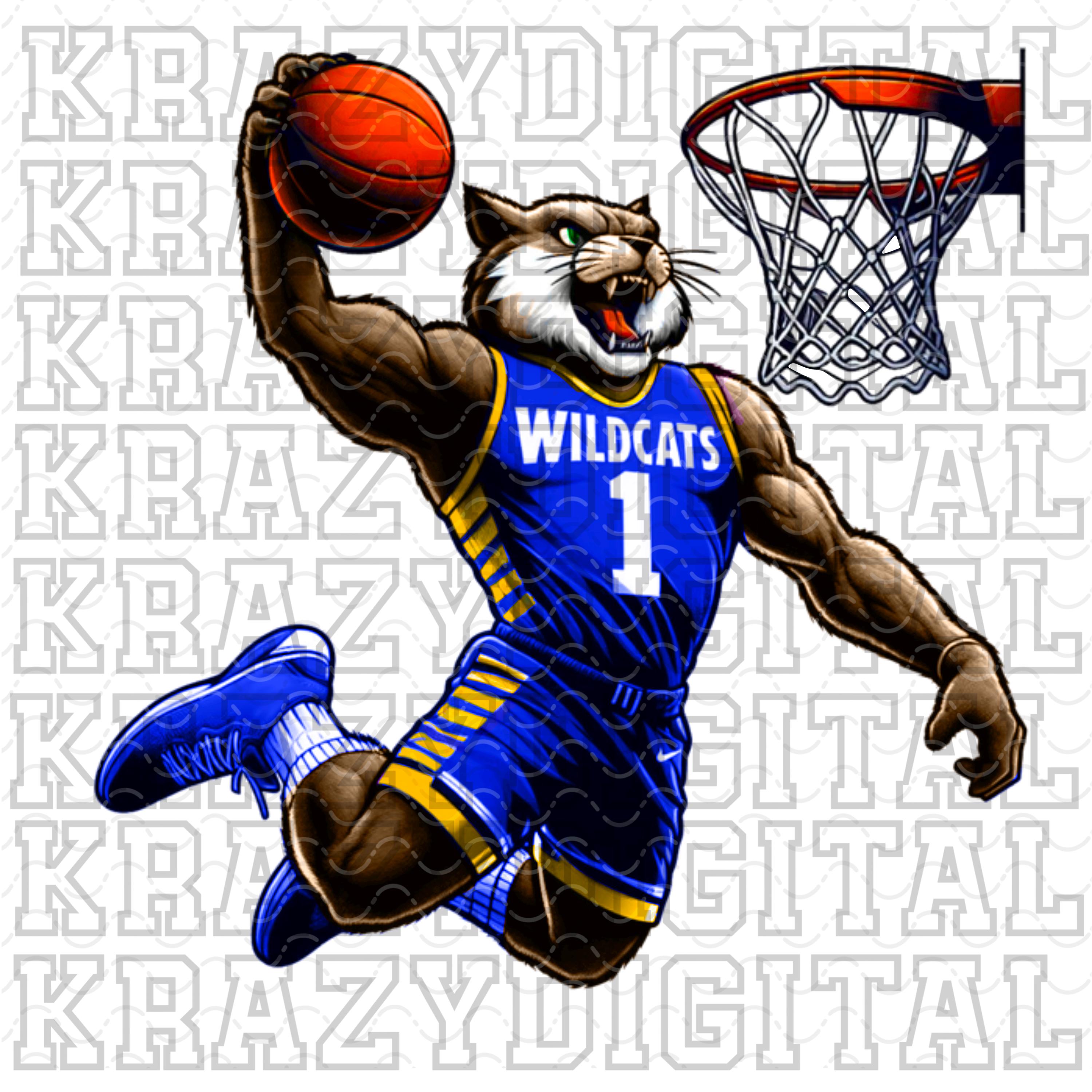 Wildcat Basketball Yellow Blue PNG, Blue Basketball Wildcat PNG, Blue ...