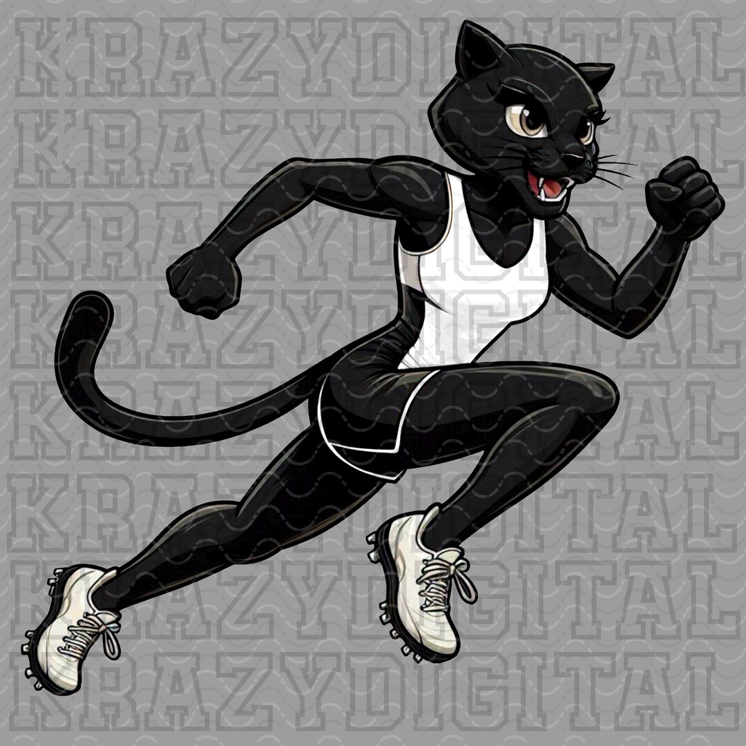 White Lady Panther Track PNG, Panther Running Mascot PNG, Girl Panther ...