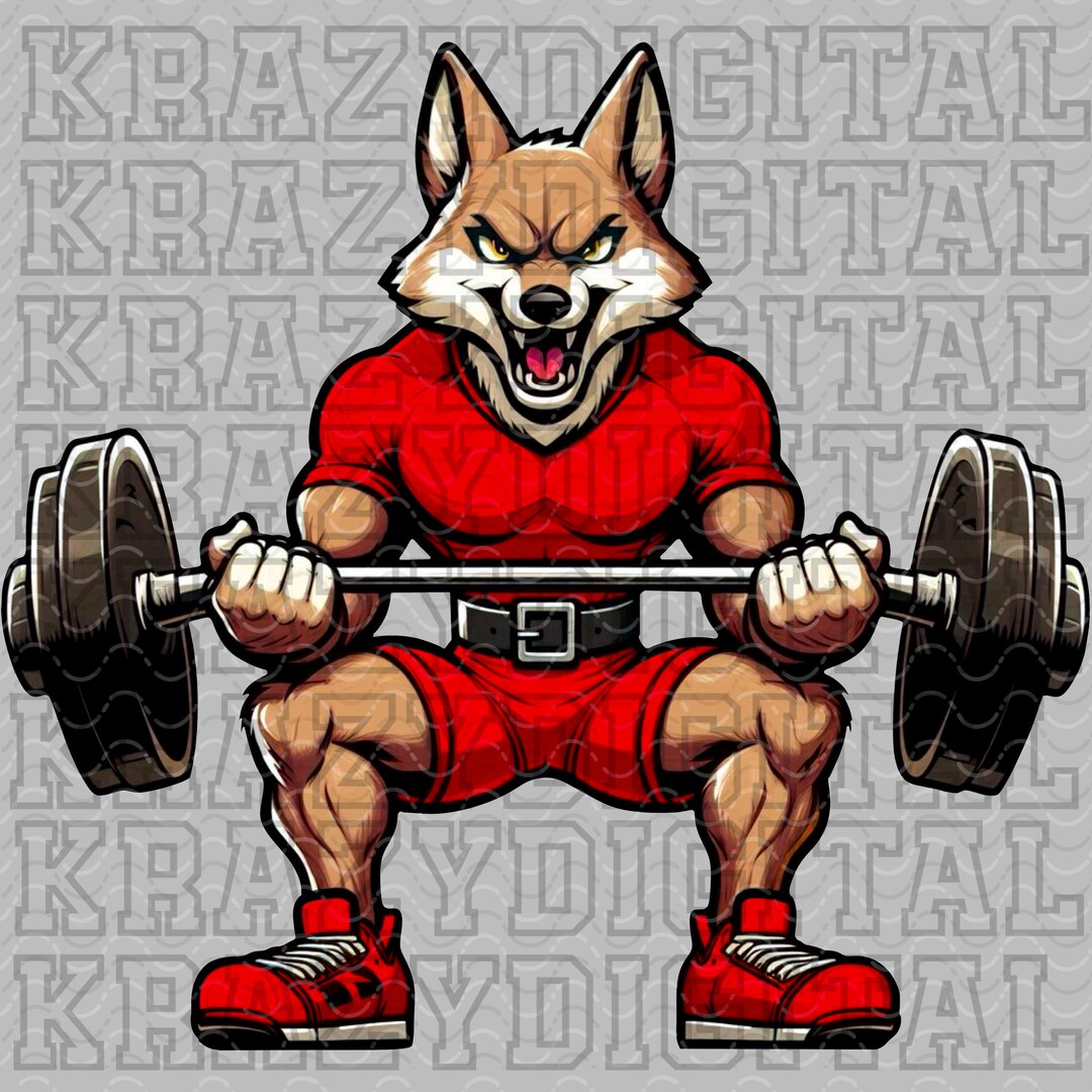 Red Coyote Powerlifting PNG, Fierce Coyote Mascot Design, Weight ...