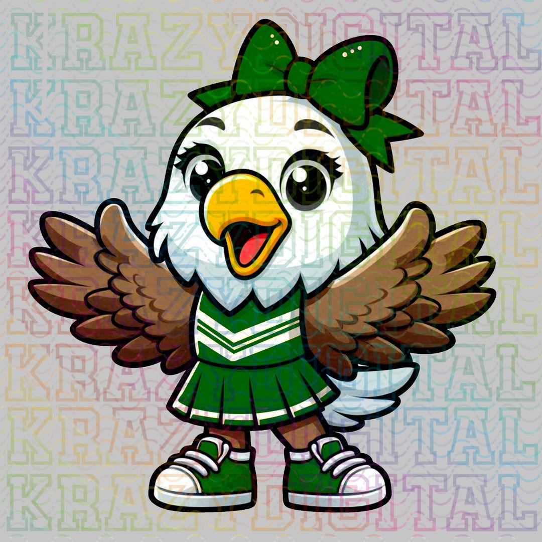 Eagles Green Cheer Mascot PNG, Little Eagle Girly Mascot, Youth Cheer ...