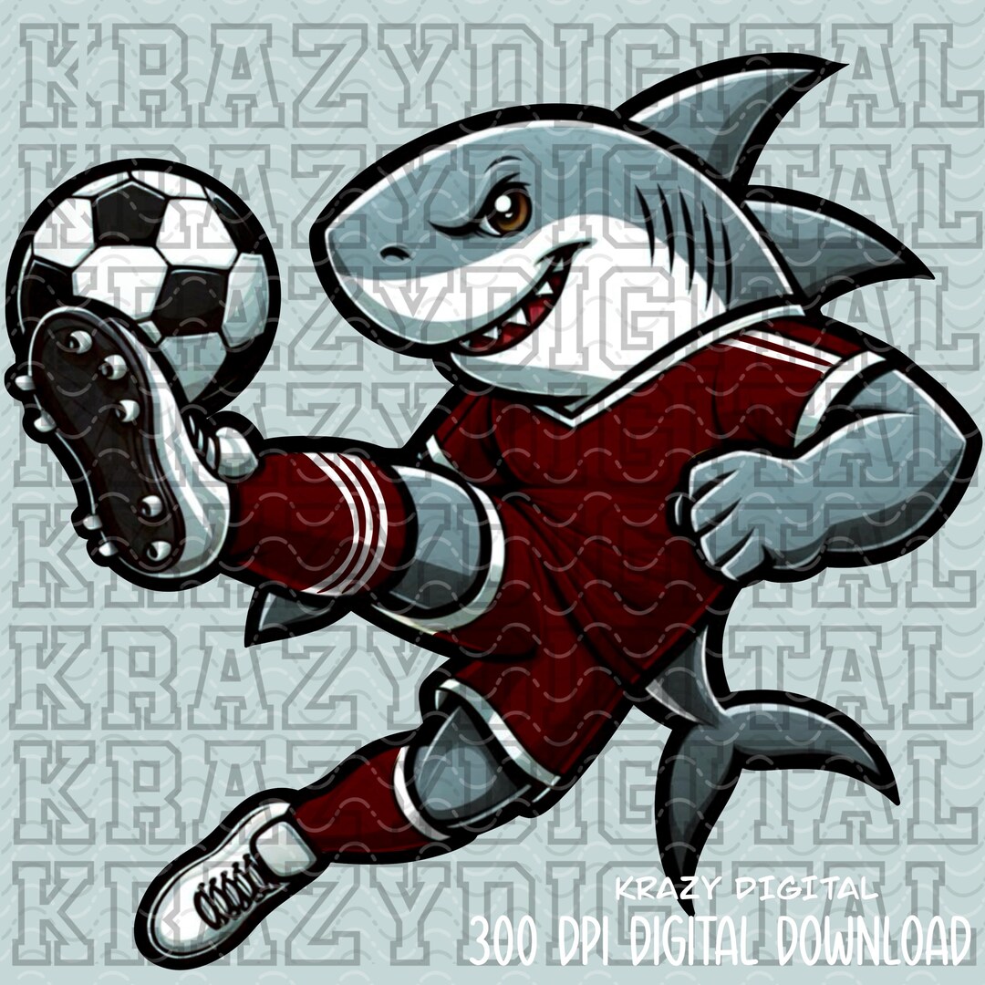 Shark Soccer Mascot PNG, Maroon Shark Soccer Artwork, Shark Boy Spirit ...