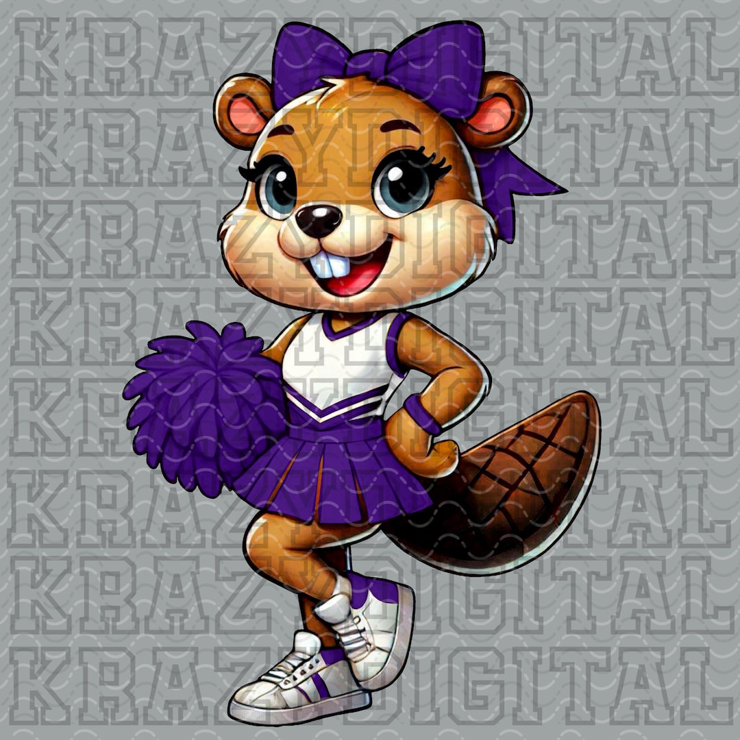 Purple Cheer Beaver Mascot, Girl Sports Bow PNG, Dance School Mascot ...