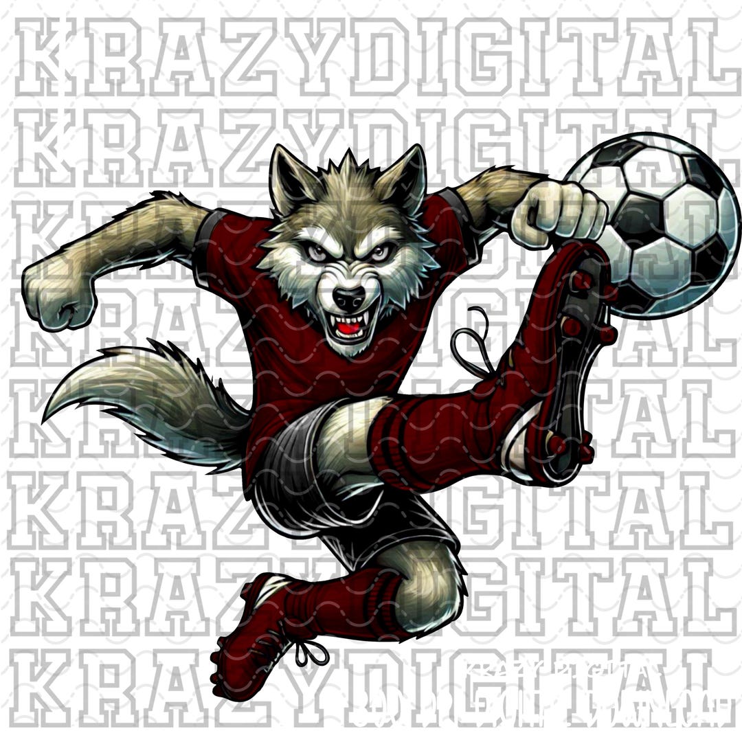 Wolf Maroon Soccer Mascot PNG, Maroon Husky Mascot Boy Design, Lobos ...