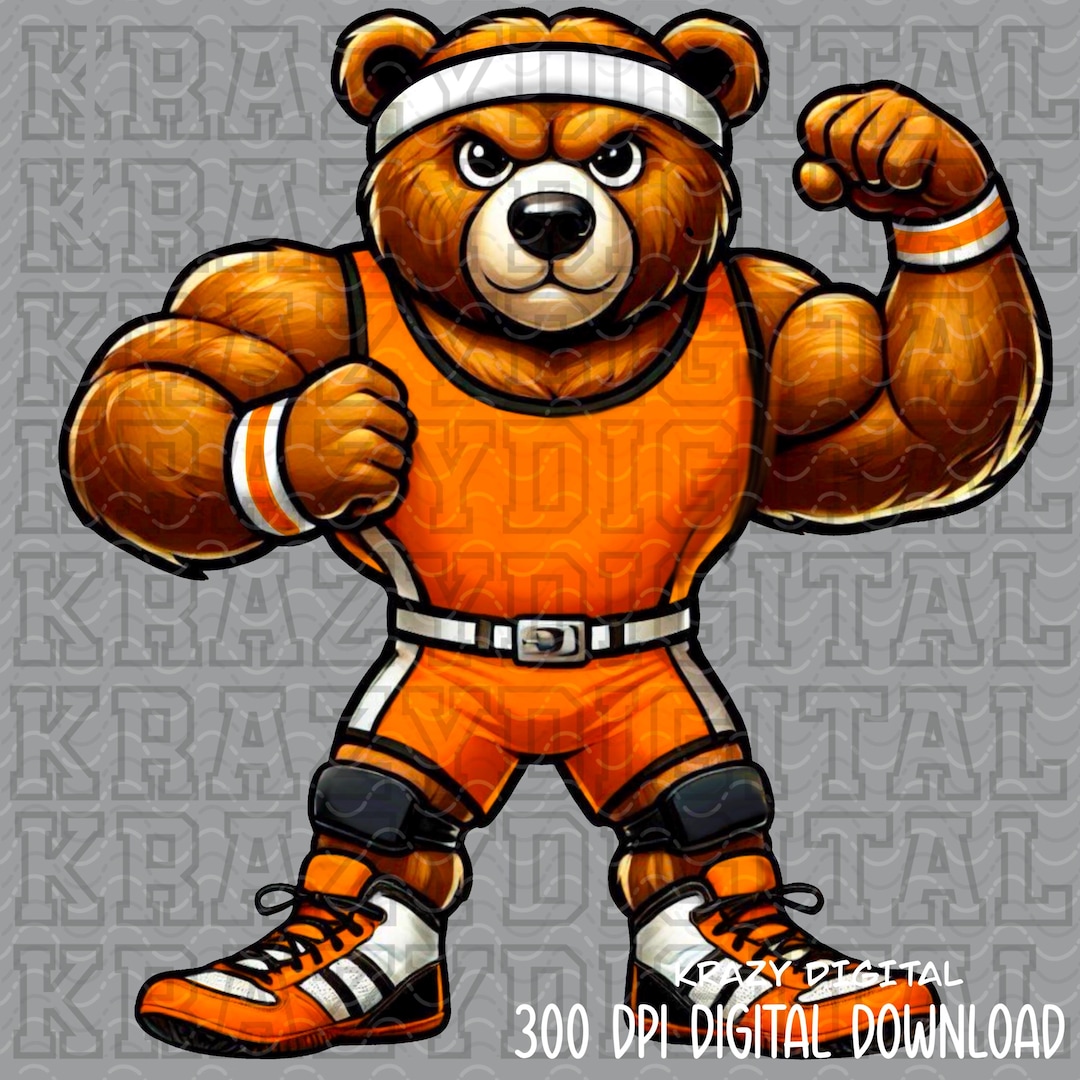 Orange Bears Wrestler Mascot PNG, Bears Mascot Digital Design, Orange ...