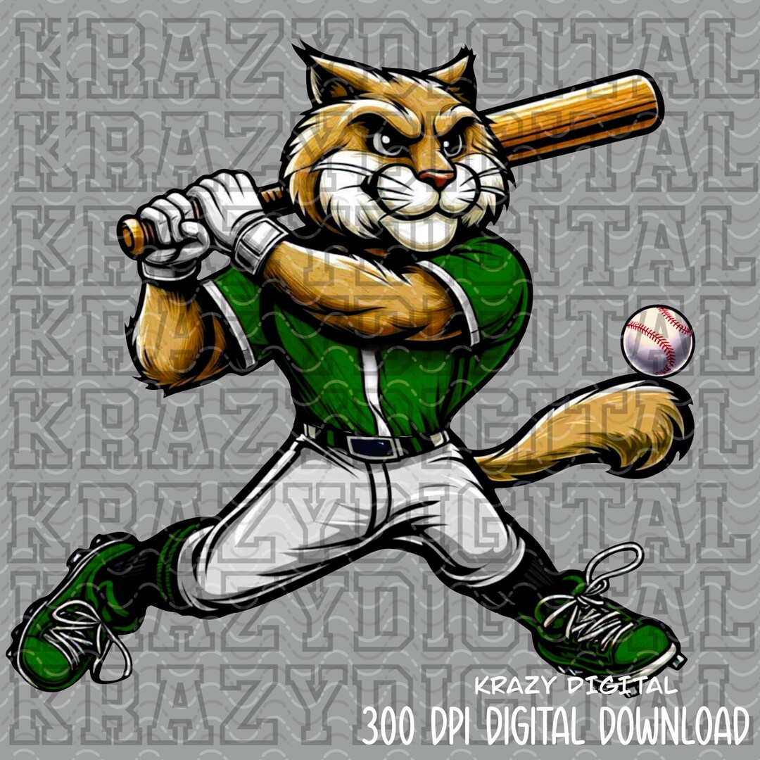 Bobcat Green Baseball PNG, Boy Bobcat Design, Green School Mascot ...