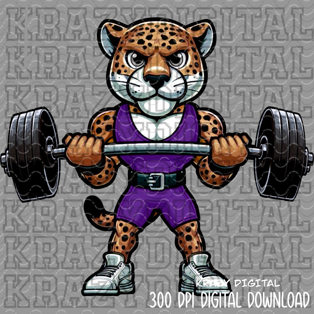 Jaguar Powerlifter PNG, Purple Leopard Boy Weight Lifting Mascot ...