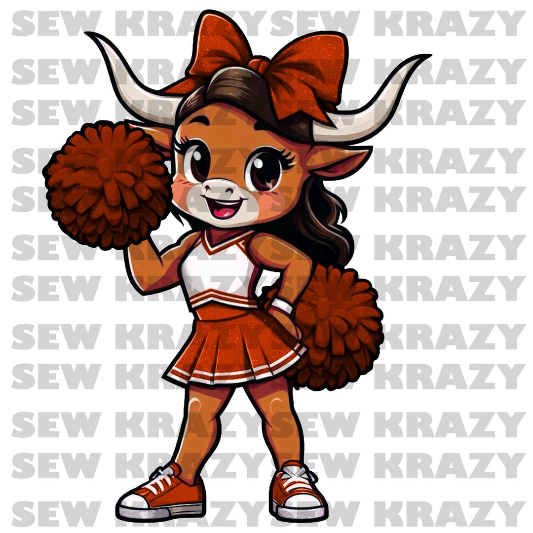 Lady Burnt Orange Longhorn Cheer Mascot, Girl Longhorn Bow PNG, Burnt ...