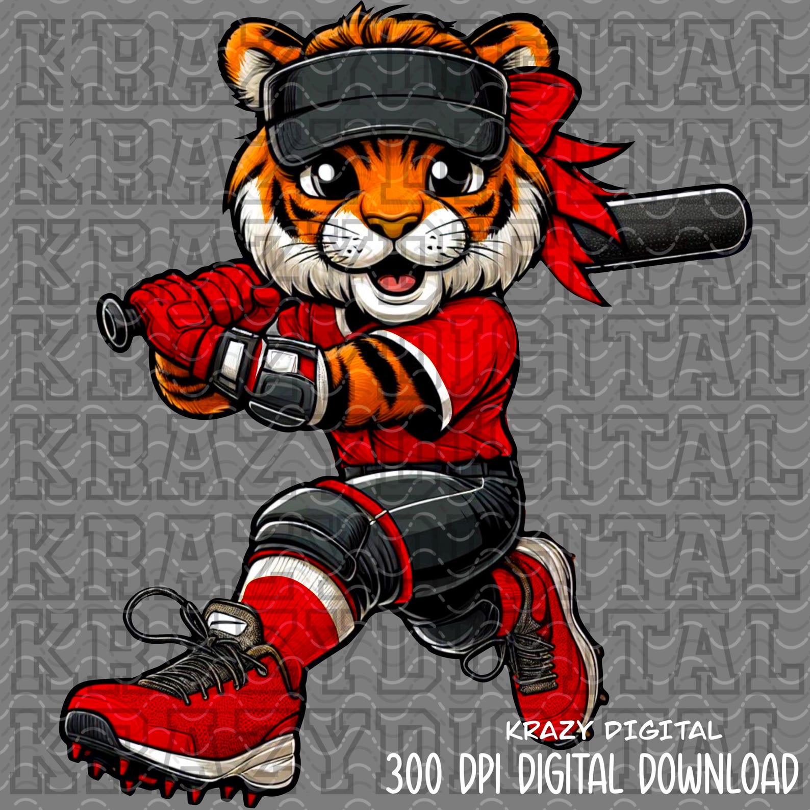 Lady Tiger Red Softball Mascot PNG, Tigers Girly Mascot, Tiger Softball ...