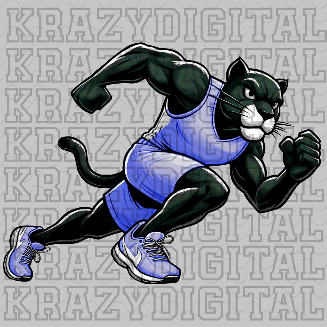 Panther Track PNG, Panther Running Mascot PNG, Light Blue Panther ...