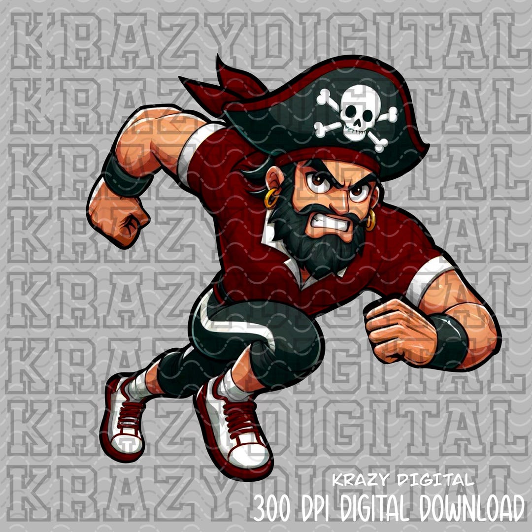 Pirate Track Mascot PNG, Cartoon Running Maroon Buccaneer Mascot ...
