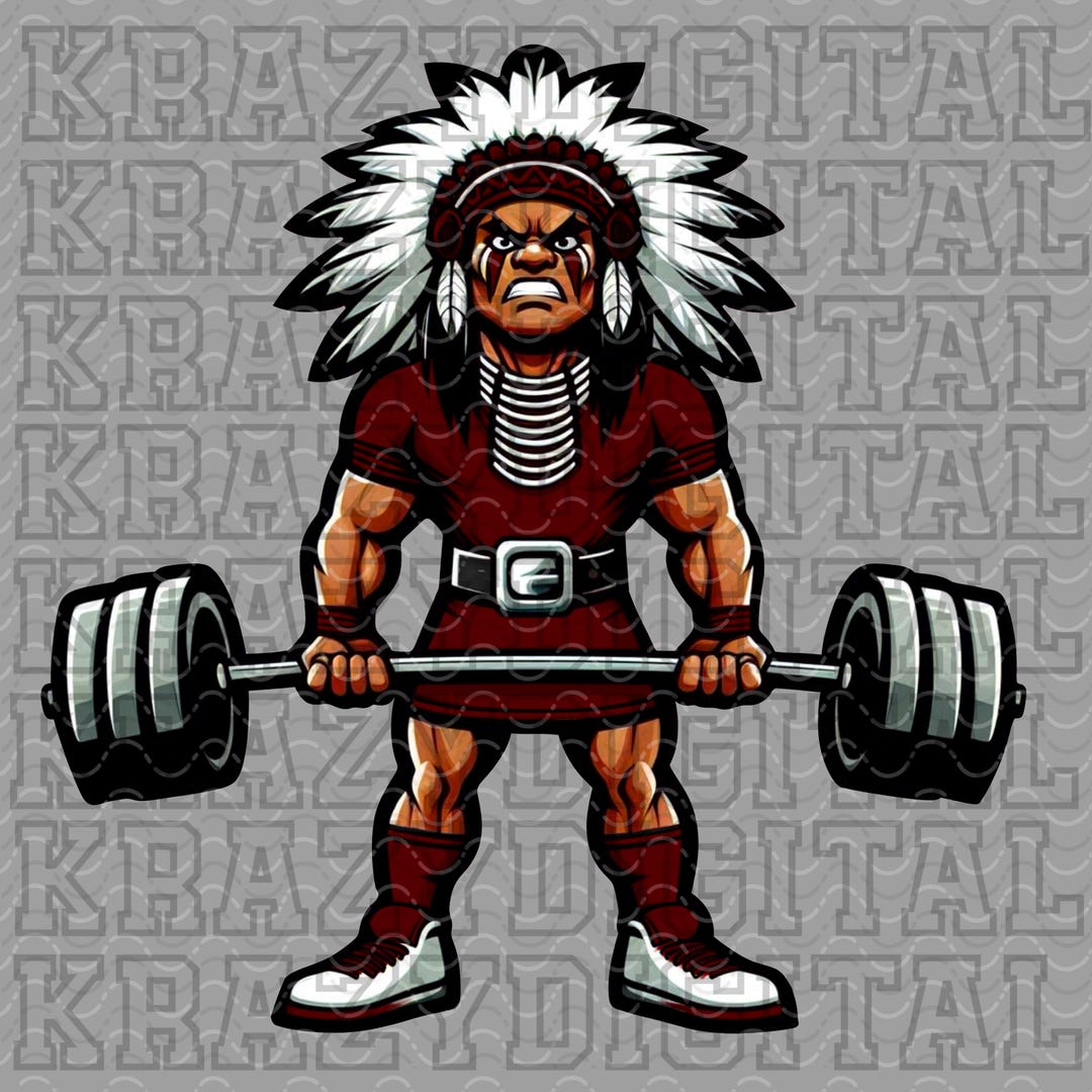 Indians Maroon Powerlifting School Mascot, Indian Weightlifting PNG ...