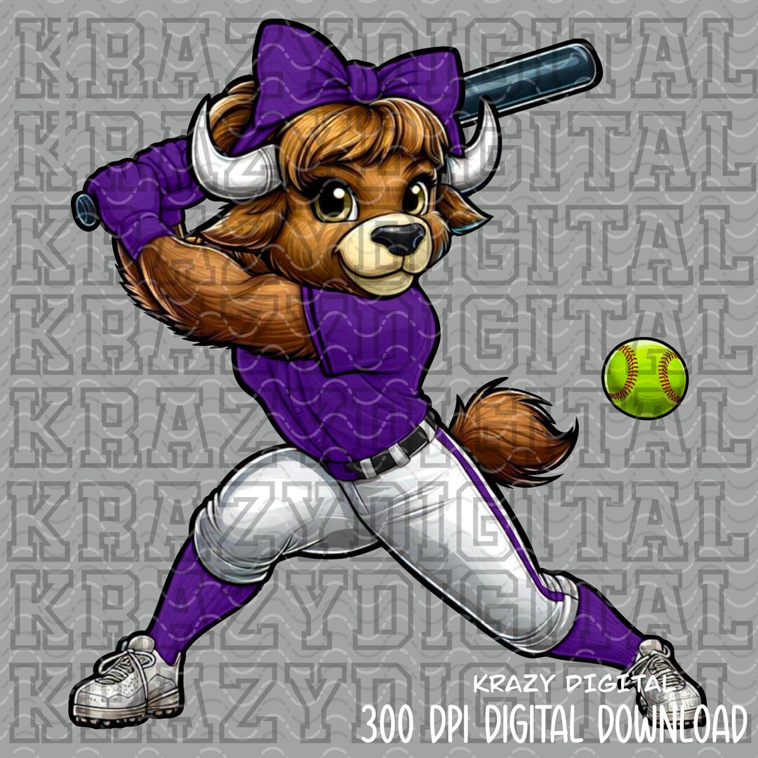 Purple Lady Buffalo Softball PNG, Zoo Animal Softball Design, Bison ...
